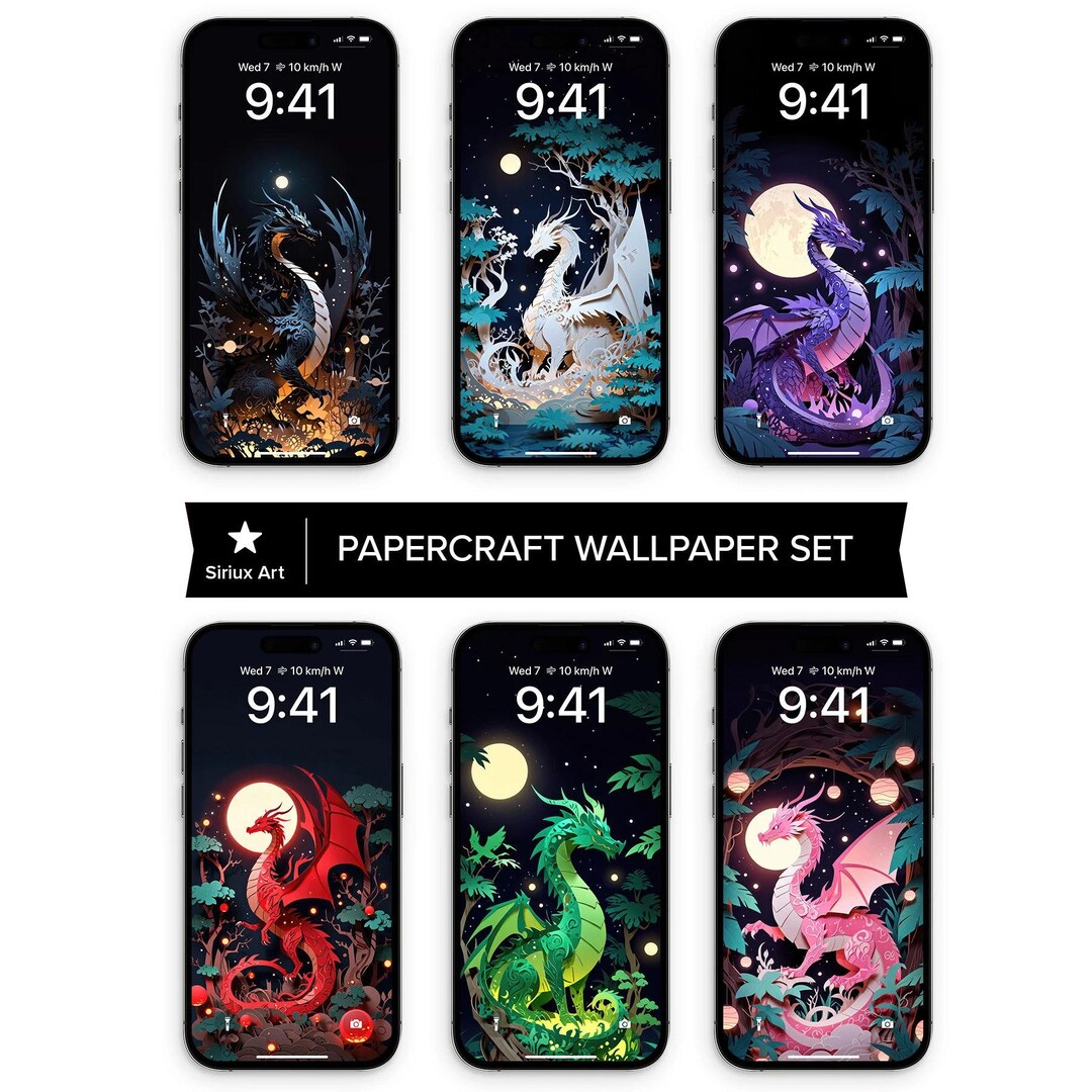Dragon Papercraft Phone Wallpaper Set, Mythical Beast Paper Fold Cut ...