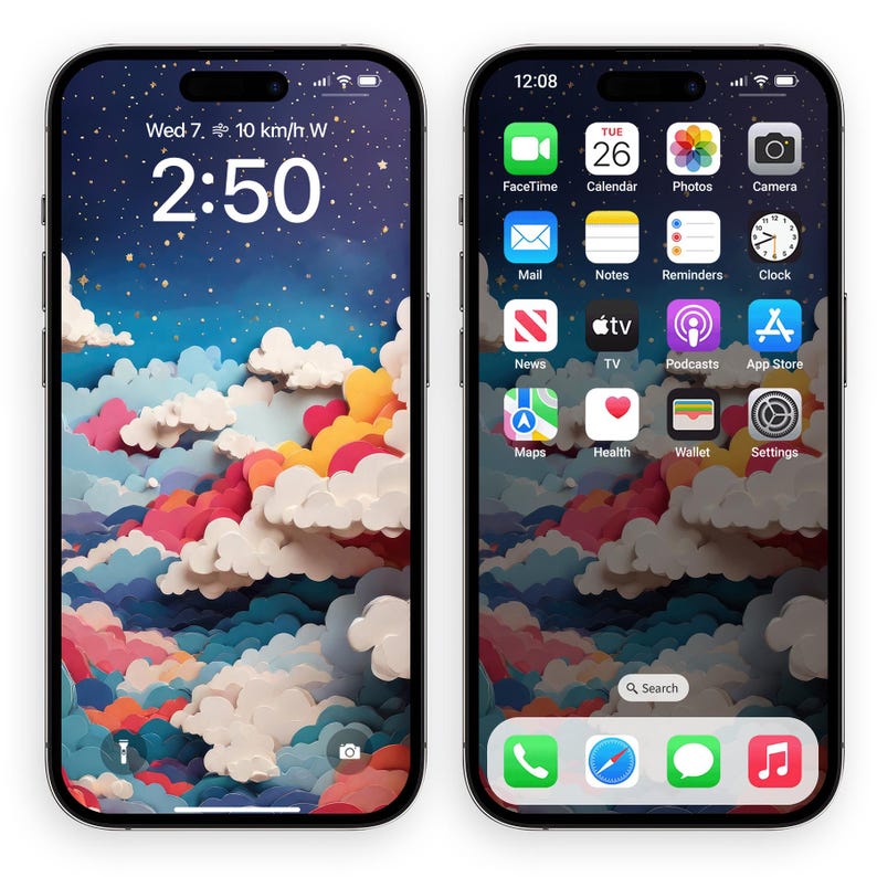 Colorful Cloud Papercraft Phone Wallpaper: Night Sky Color Paper Art ...