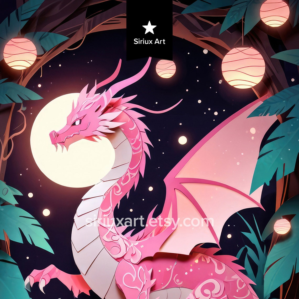 Pink Dragon Papercraft Phone Wallpaper: Full Moon Kaiju Paper Art ...
