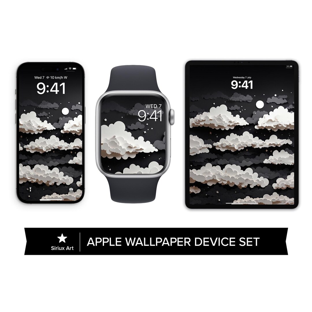 Cloud Black White Papercraft Wallpaper Apple Device Set, Mono Sky ...