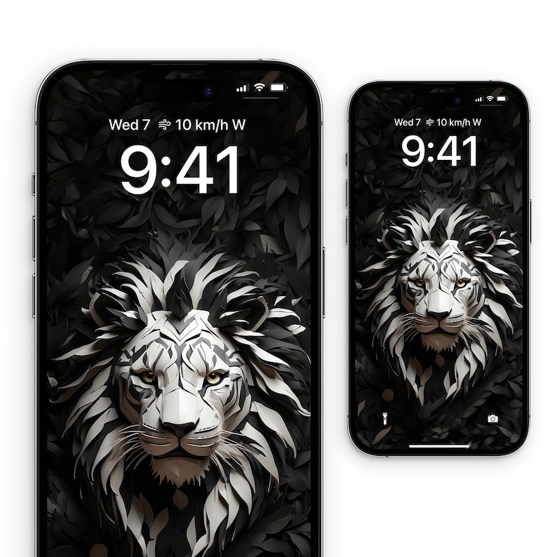 White Lion Papercraft iPhone Wallpaper Dark Mode, Wild Animal Paper ...