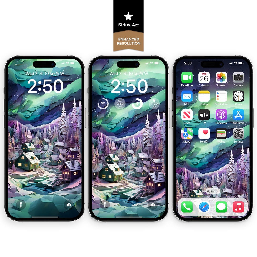 Winter Aurora Papercraft Phone Wallpaper | Christmas Night Sky (digital ...