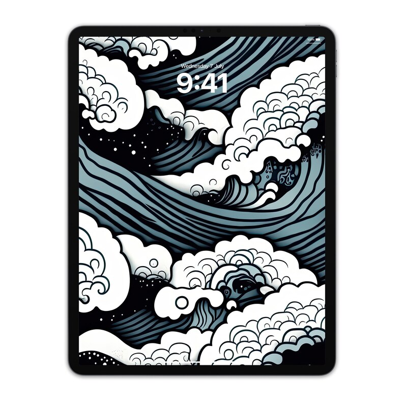 Ocean Wave Splash Wallpaper Apple Bundle Set, Full Screen Japanese Art ...