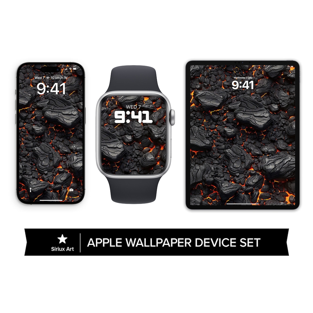Dark Mode Black Lava Flow Wallpaper Apple Device Set, Hot Volcanic ...