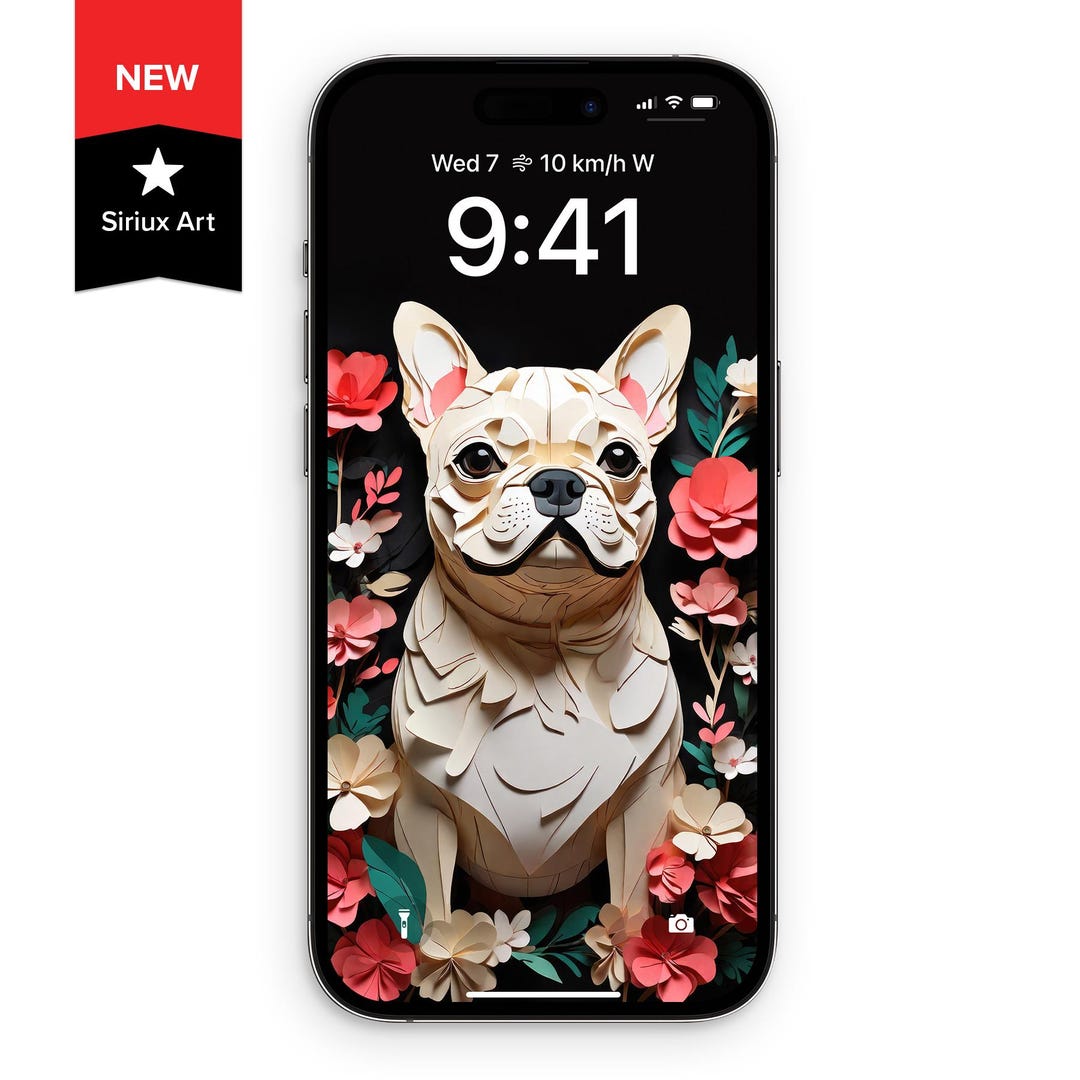 French Bulldog Papercraft Phone Wallpaper, Bull Dog Flowers Paper Cut ...