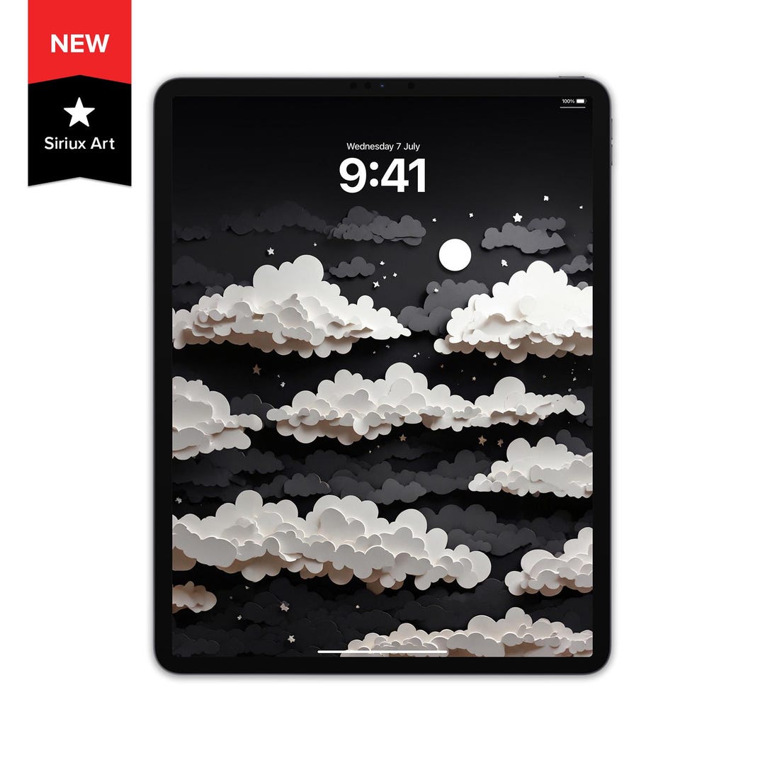 Cloud Black White Papercraft iPad Wallpaper, Mono Sky Starry Paper Cut ...