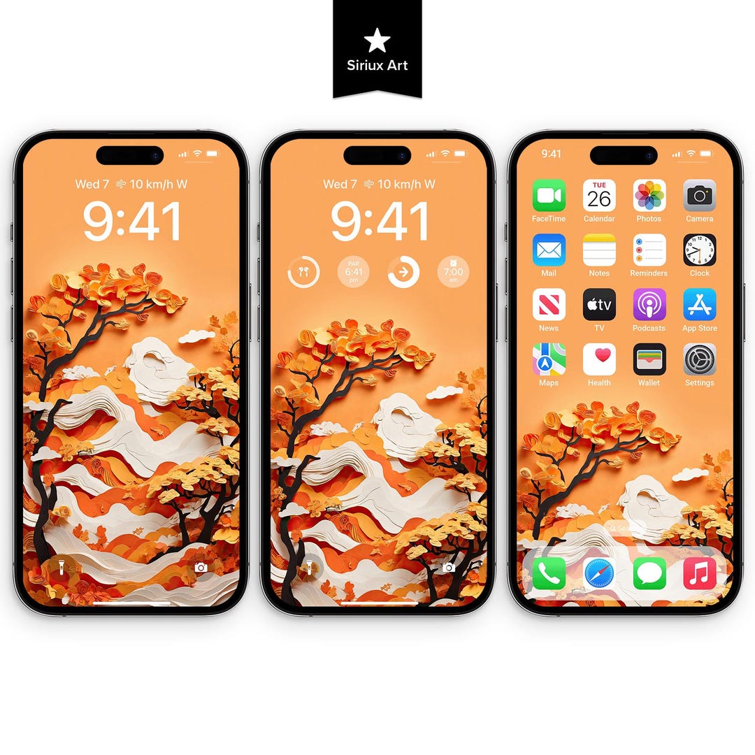 Orange Fall Papercraft Phone Wallpaper, Tangerine Autumn Paper Art ...