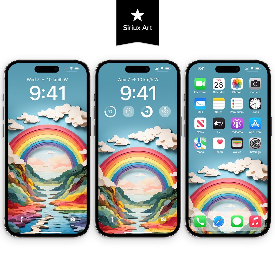 Rainbow Papercraft Phone Wallpaper Set, Colorful Paper Cut Out ...