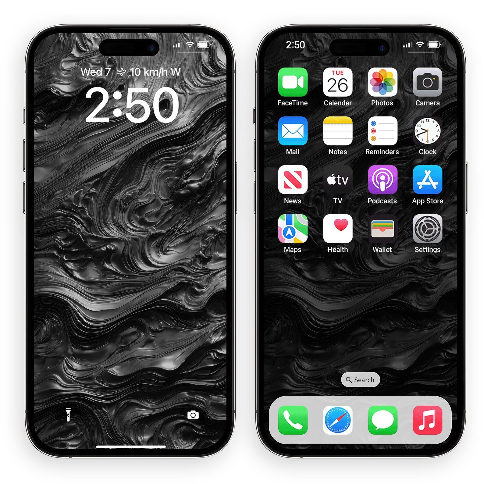 Black Titanium Fluid Lava iPhone Wallpaper: Sleek Metallic Design ...