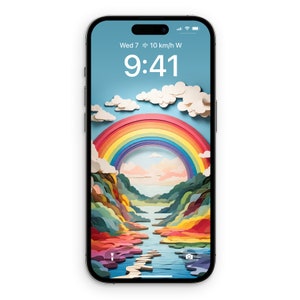 Rainbow Papercraft Phone Wallpaper Set, Colorful Paper Cut Out ...