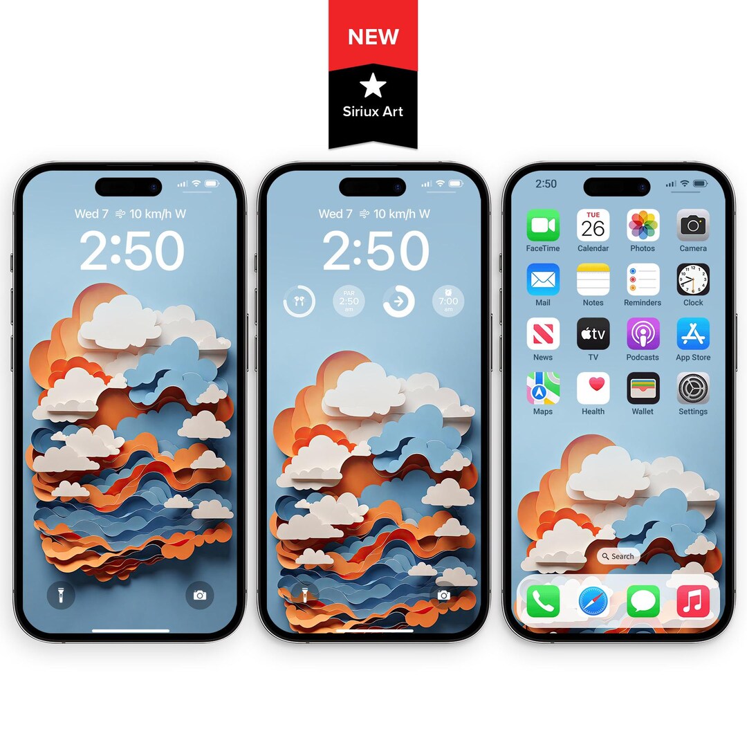 Cloud Papercraft Phone Wallpaper Blue Orange Aesthetic Wave Cloud Paper ...