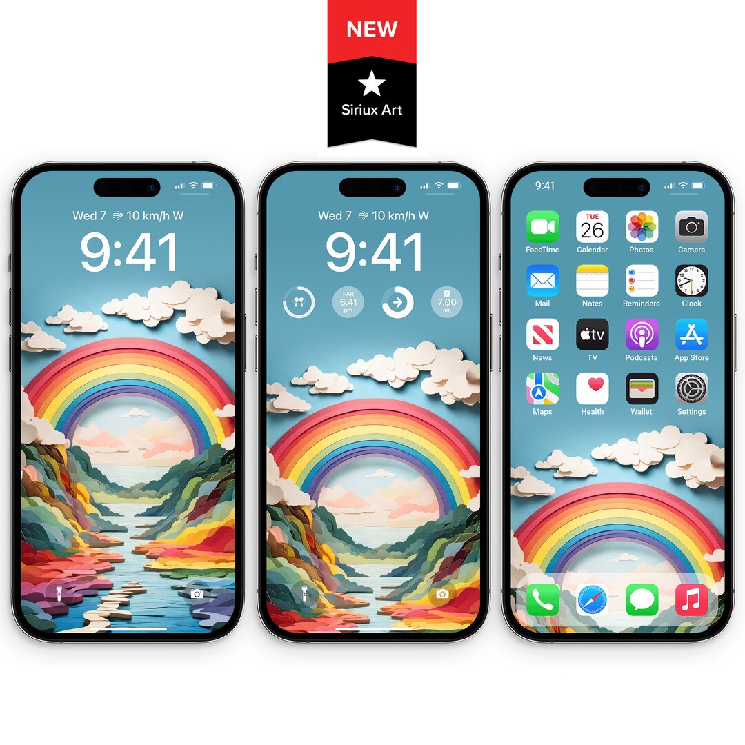 Rainbow Papercraft Phone Wallpaper Set, Colorful Paper Cut Out ...