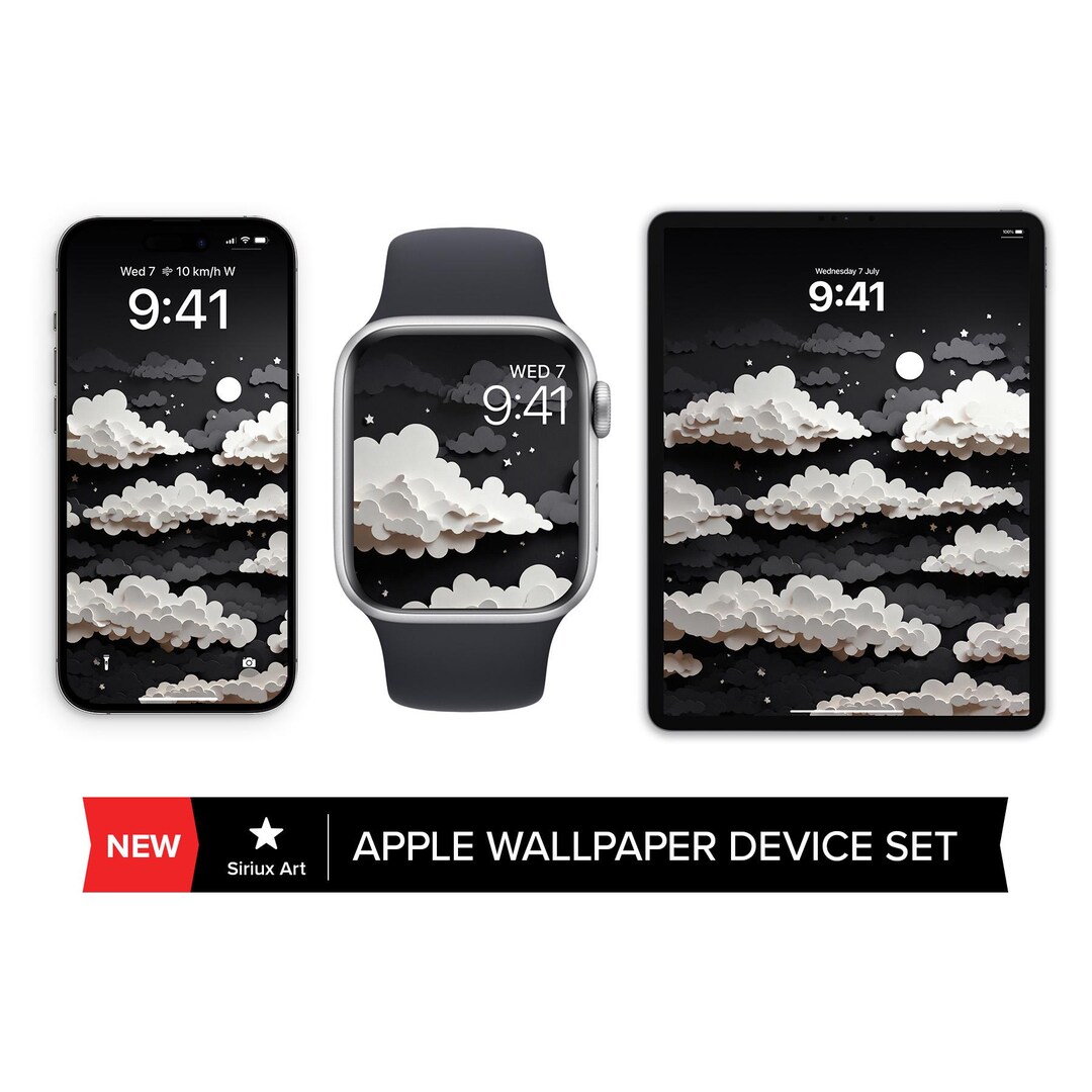 Cloud Black White Papercraft Wallpaper Apple Device Set, Mono Sky ...
