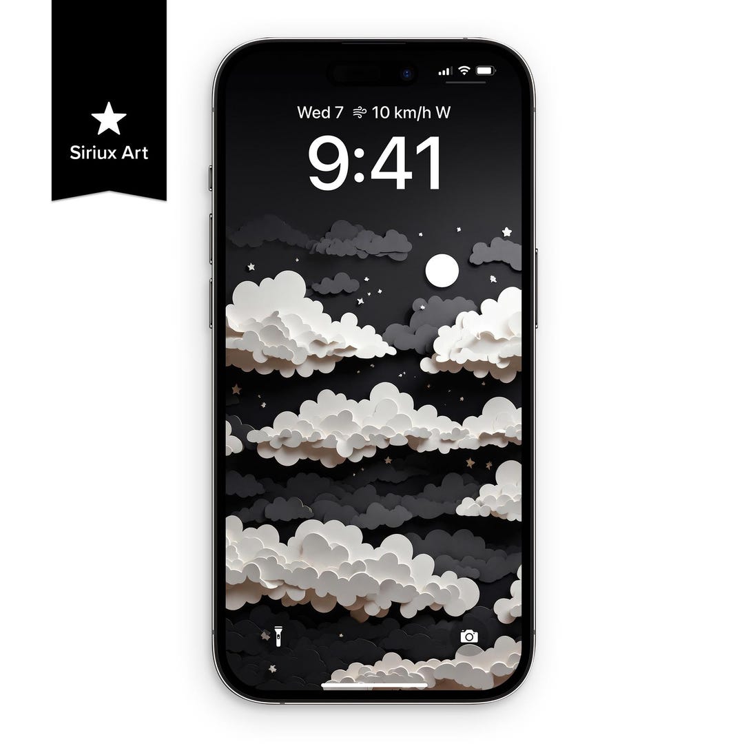 Origami Cloud Moon Stars iPhone Wallpaper: Papercraft Black White ...