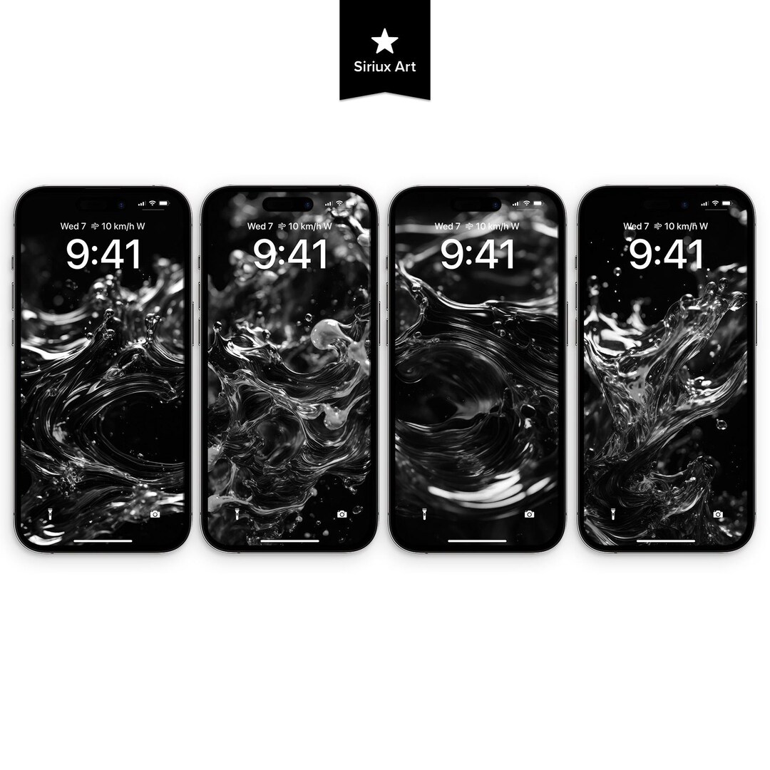 Dark Mode Phone Wallpaper Set, Black Modern Liquid Flow Abstract ...