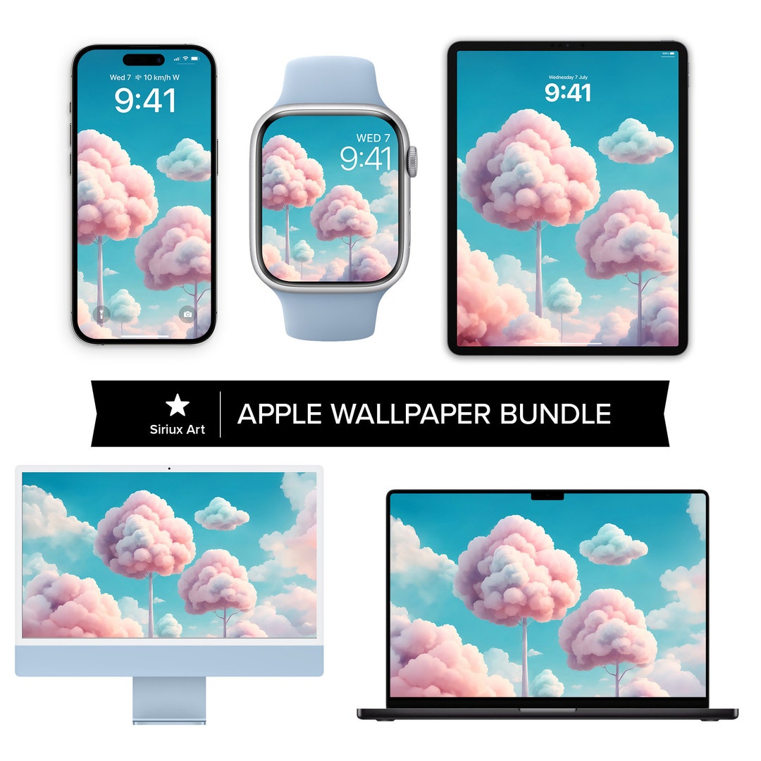 Fluffy Cloud Trees Wallpaper Apple Bundle, Sky Floating Cloud Tree ...