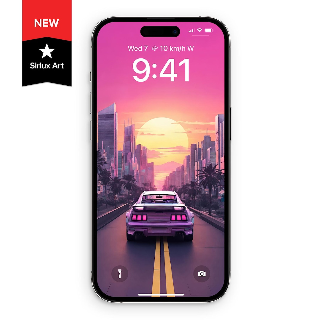 Riding Into the Sunset Papercraft Phone Wallpaper, Retro Car Drive ...