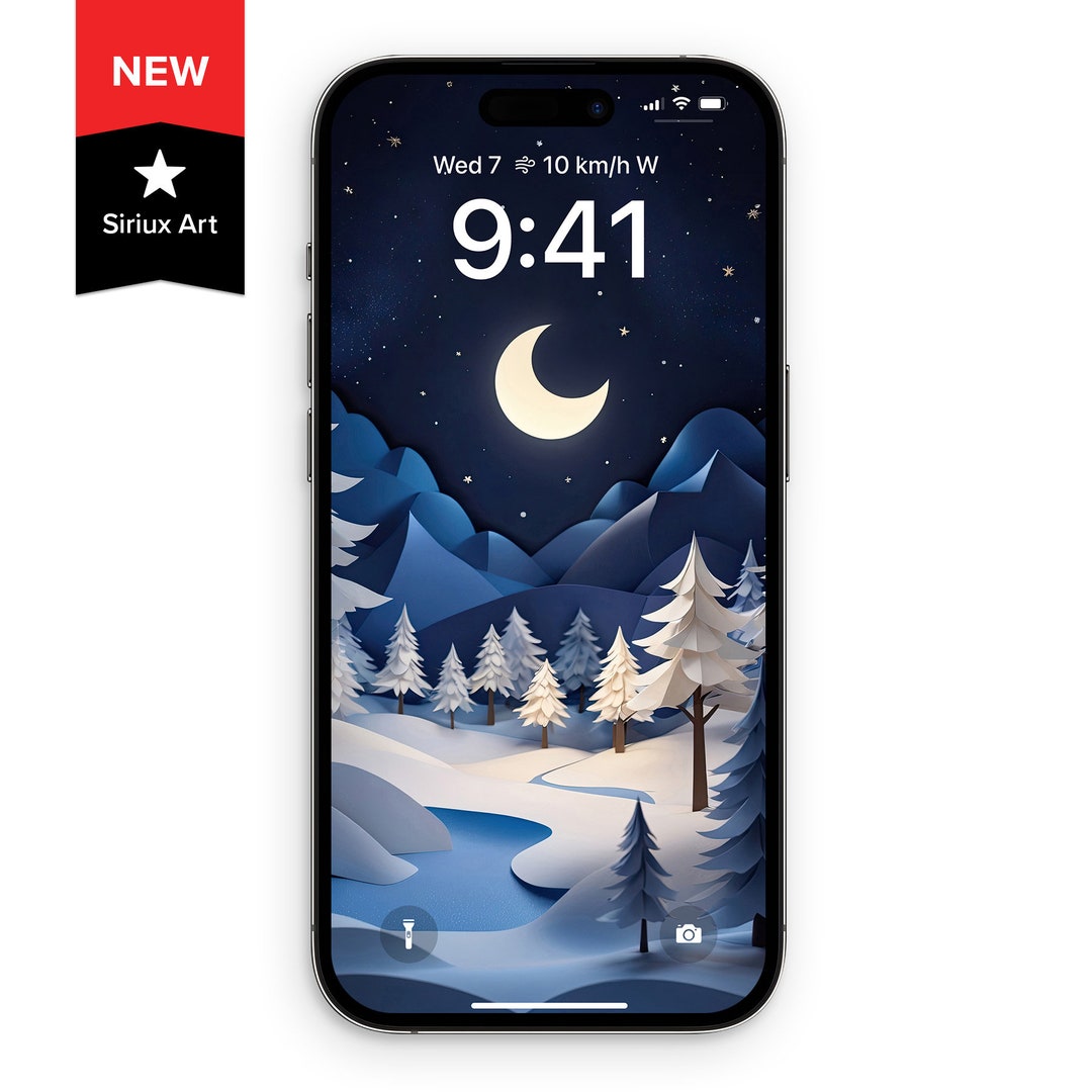 Winter Moonlight Landscape Papercraft iPhone Wallpaper, Magical Night ...