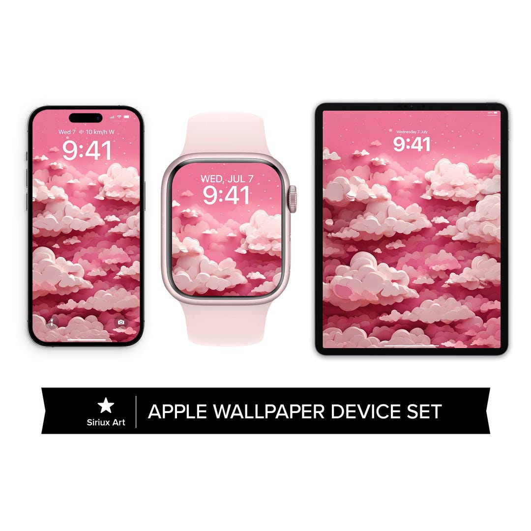 Pink Cloud Papercraft Wallpaper Apple Device Set, Aesthetic Floating ...