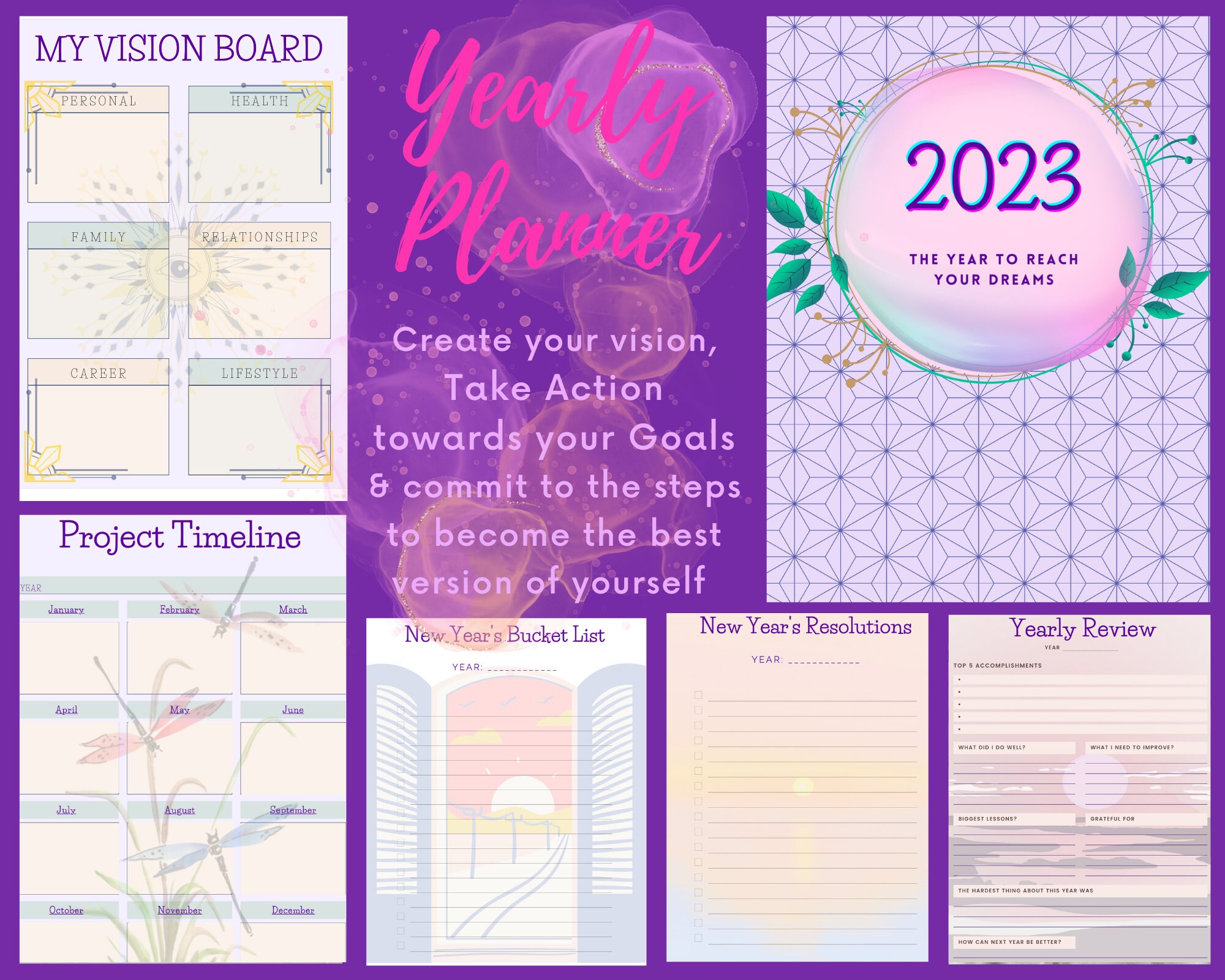 Printable Planner Bundle, 2023 Calendar, Yearly, Monthly, Weekly, Daily ...