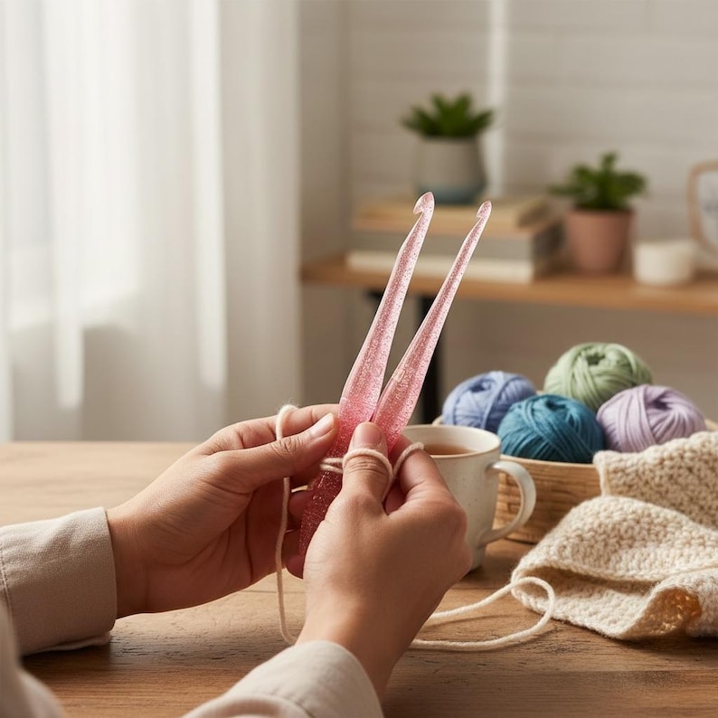 Handmade Ergonomic Resin Crochet Hook Set – Glitter Crochet Knitting ...
