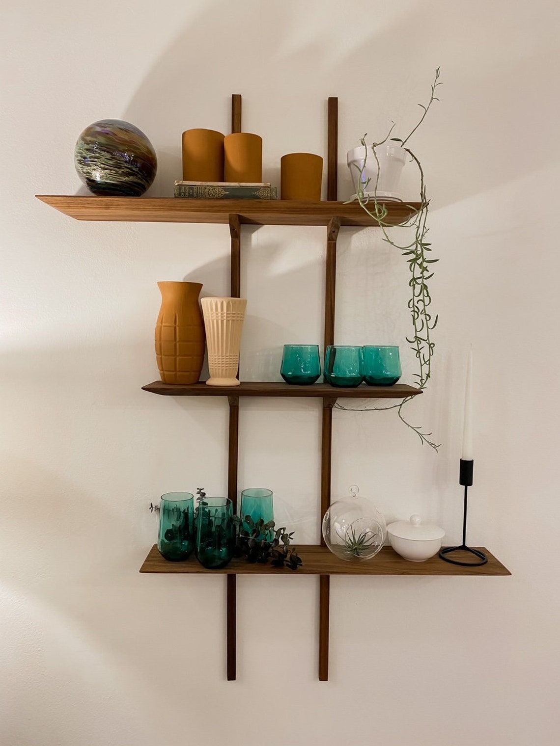 Mid Century Modern Walnut Wall Shelves - Etsy