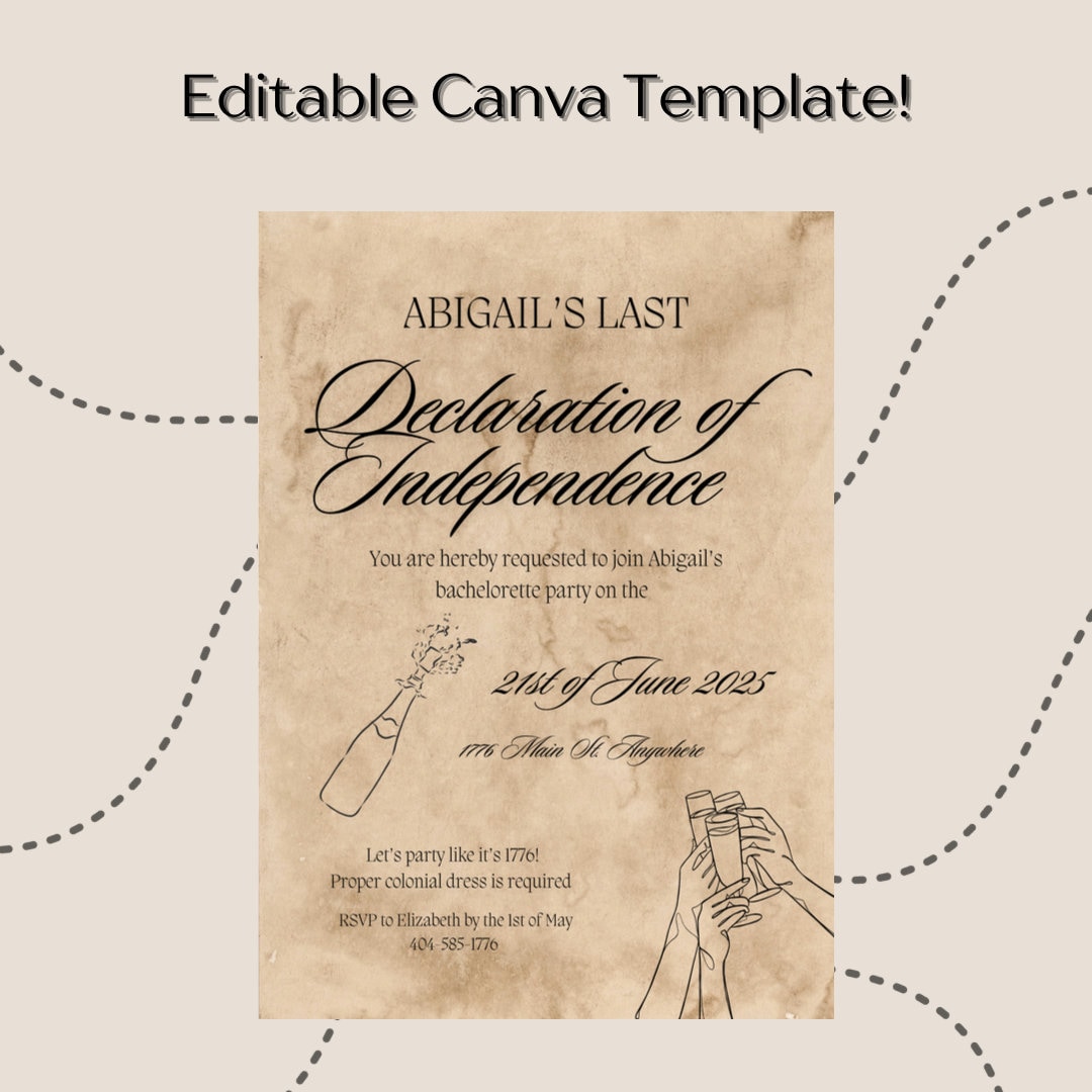 Last Declaration of Independence Themed Bachelorette Party Invitation ...