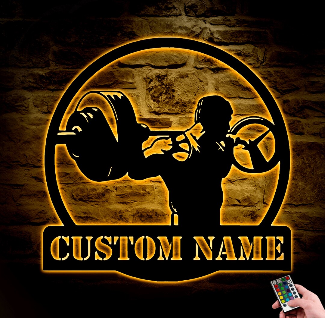 Custom Powerlifting Workout Metal Wall Art Led Light, Personalized ...