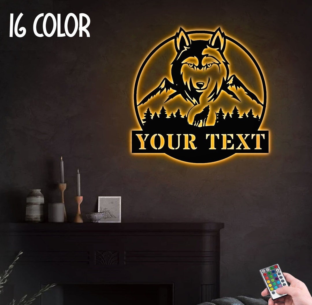 Personalized Wolf Howling Metal Ranch Sign, Custom Wolf Name Sign ...