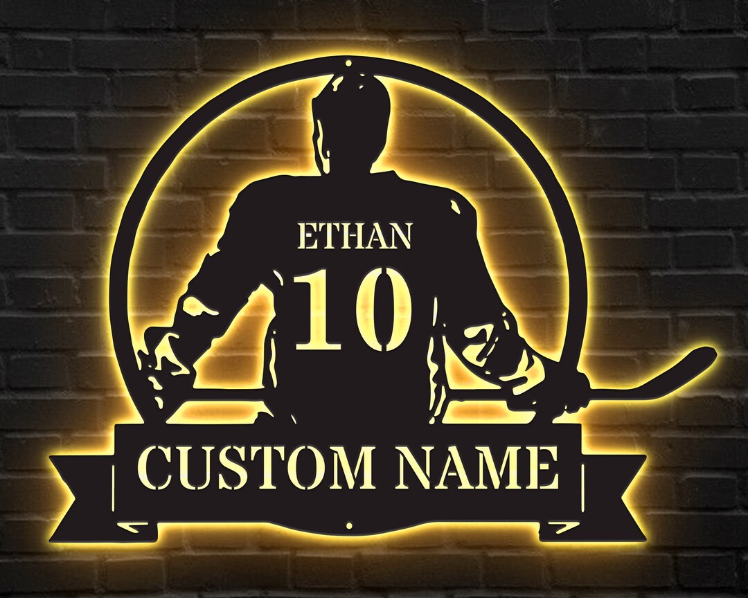 Custom Hockey Metal Sign With LED, Personalized Name & Number Wall Art ...