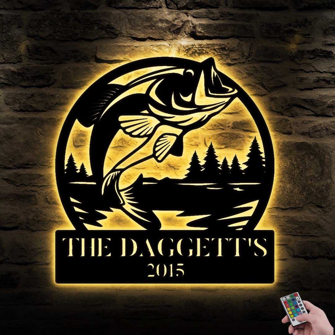 Custom Trout Fishing Metal Wall Art With Led Light, Char Fishing Gifts ...