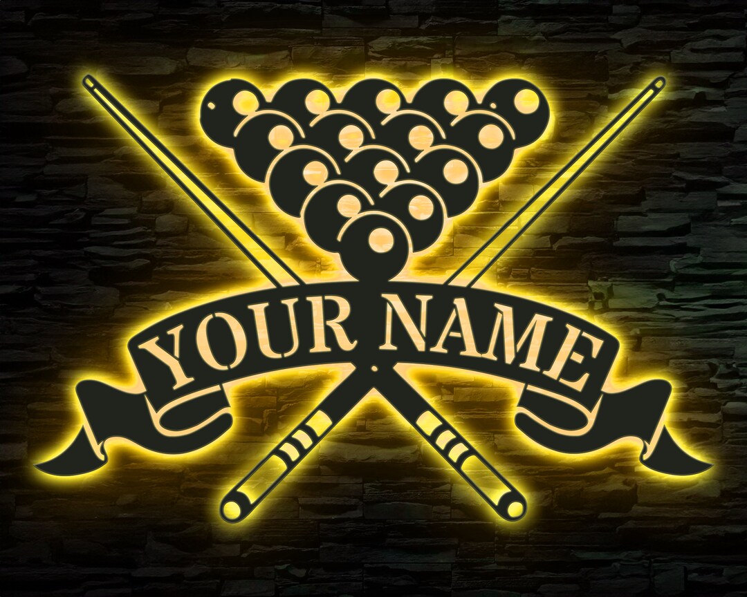 Custom Billiards Metal Wall Art LED Light, Custom Billiards Metal Signs ...