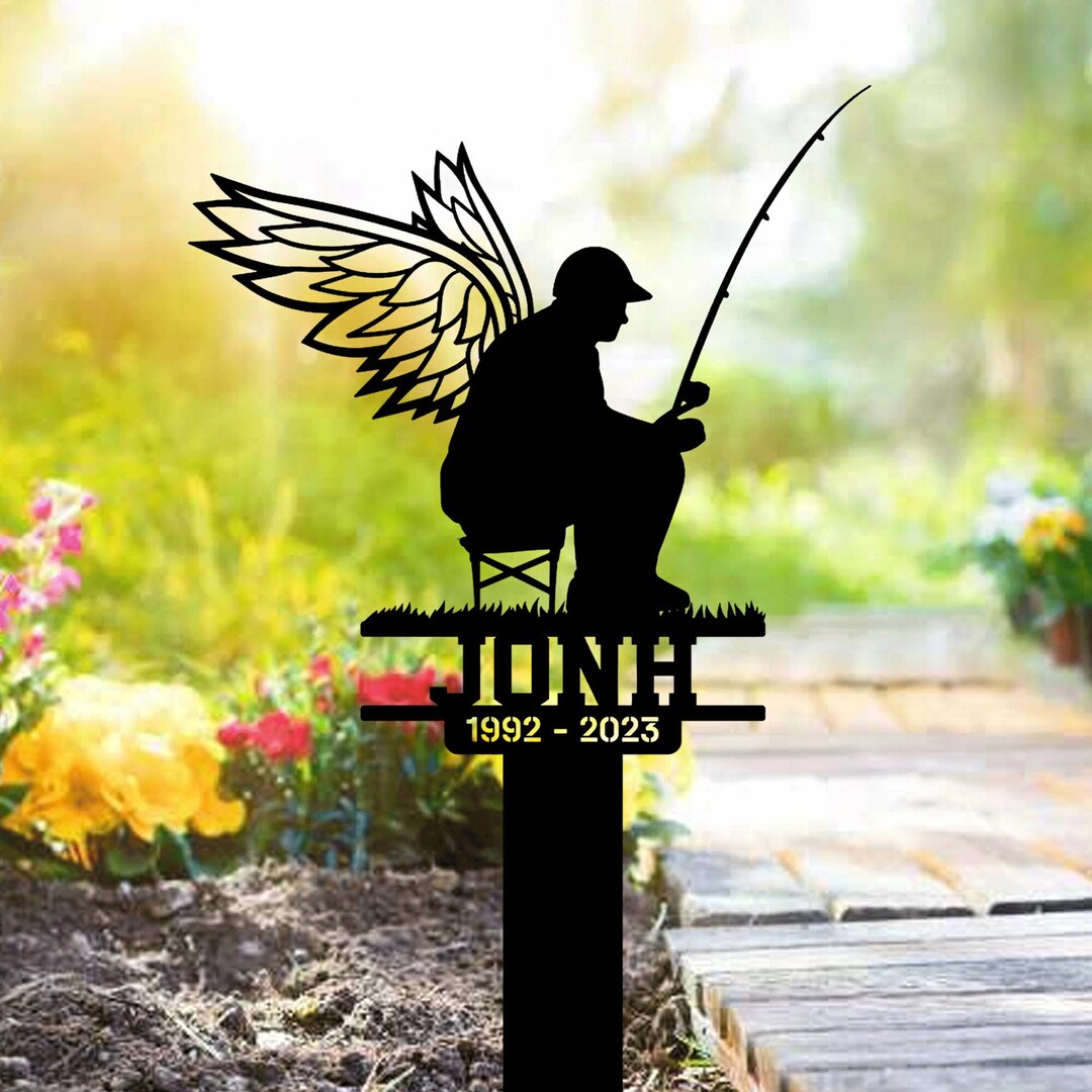 Personalized Fisherman Memorial Stake Metal,custom Fishing Memorial ...