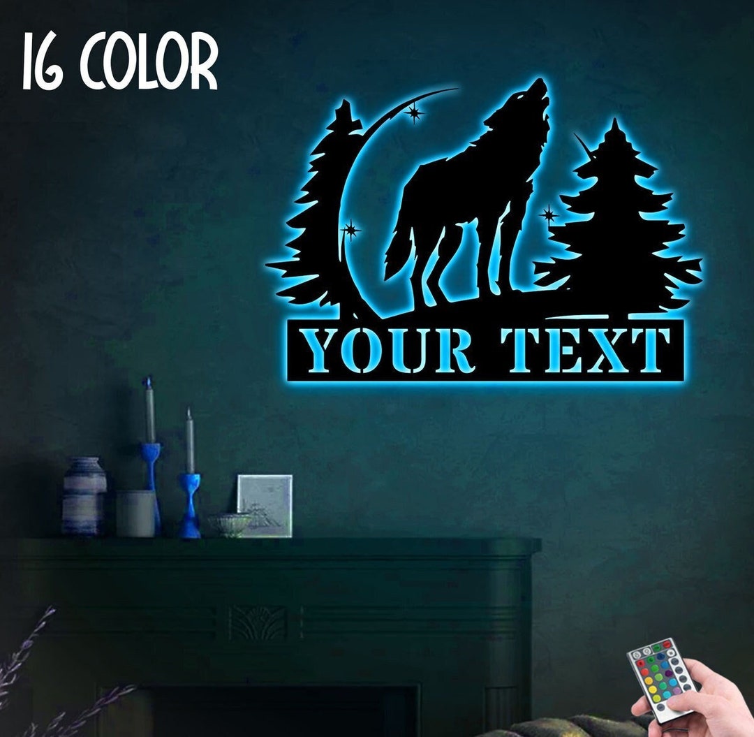 Personalized Wolf Howling Metal Ranch Sign, Custom Wolf Moon Sign Home ...