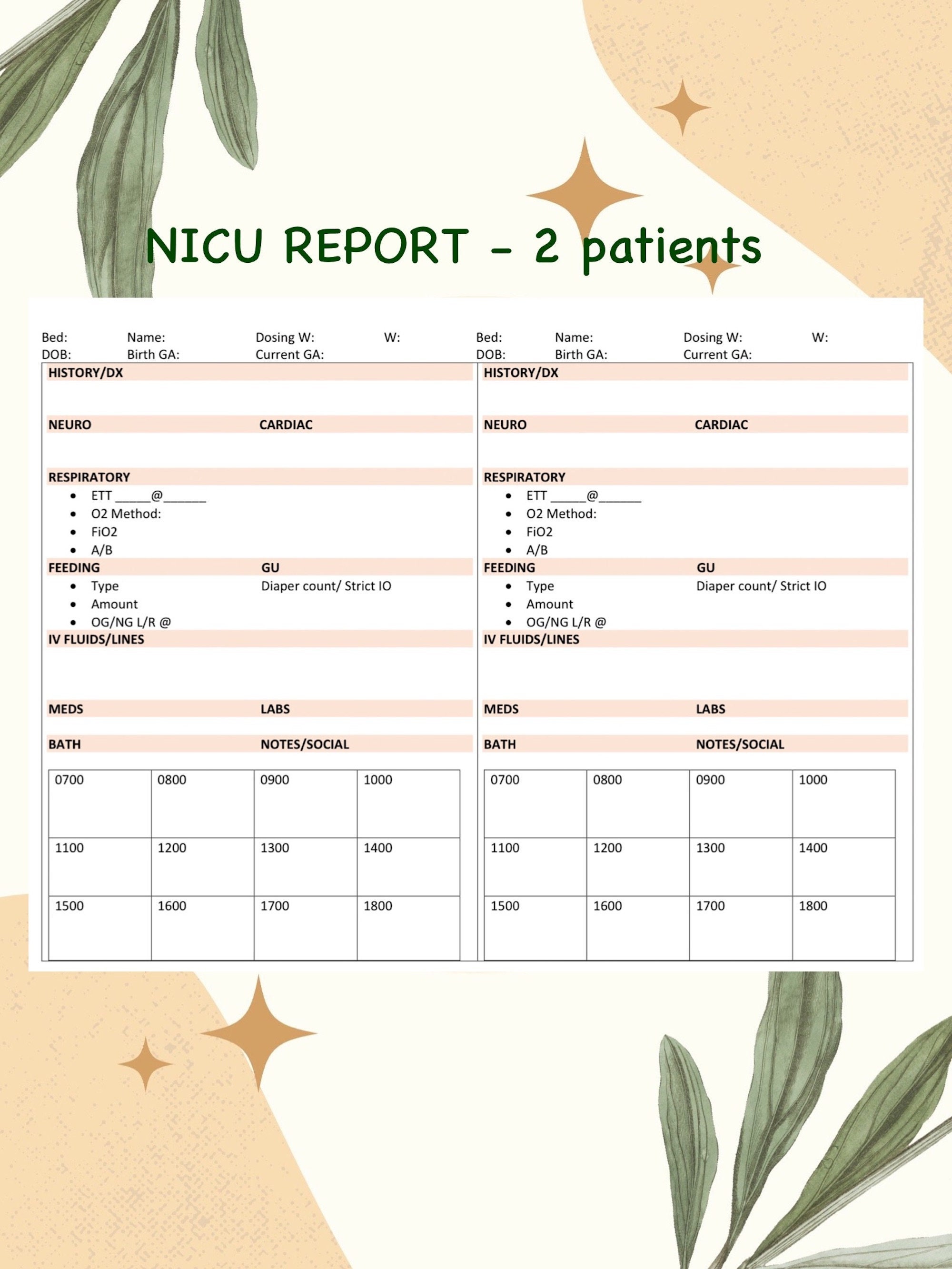 nicu-report-sheet-nicu-brain-neonatal-nursing-etsy