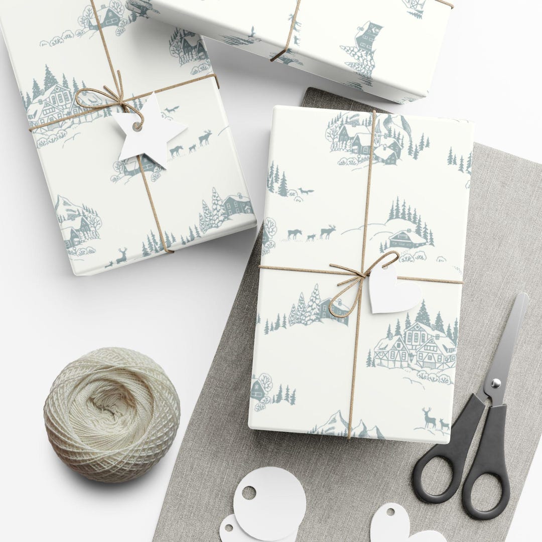 Winter Woodland Gift Wrap Paper Roll Scenic Moose & Pine Trees Holiday ...