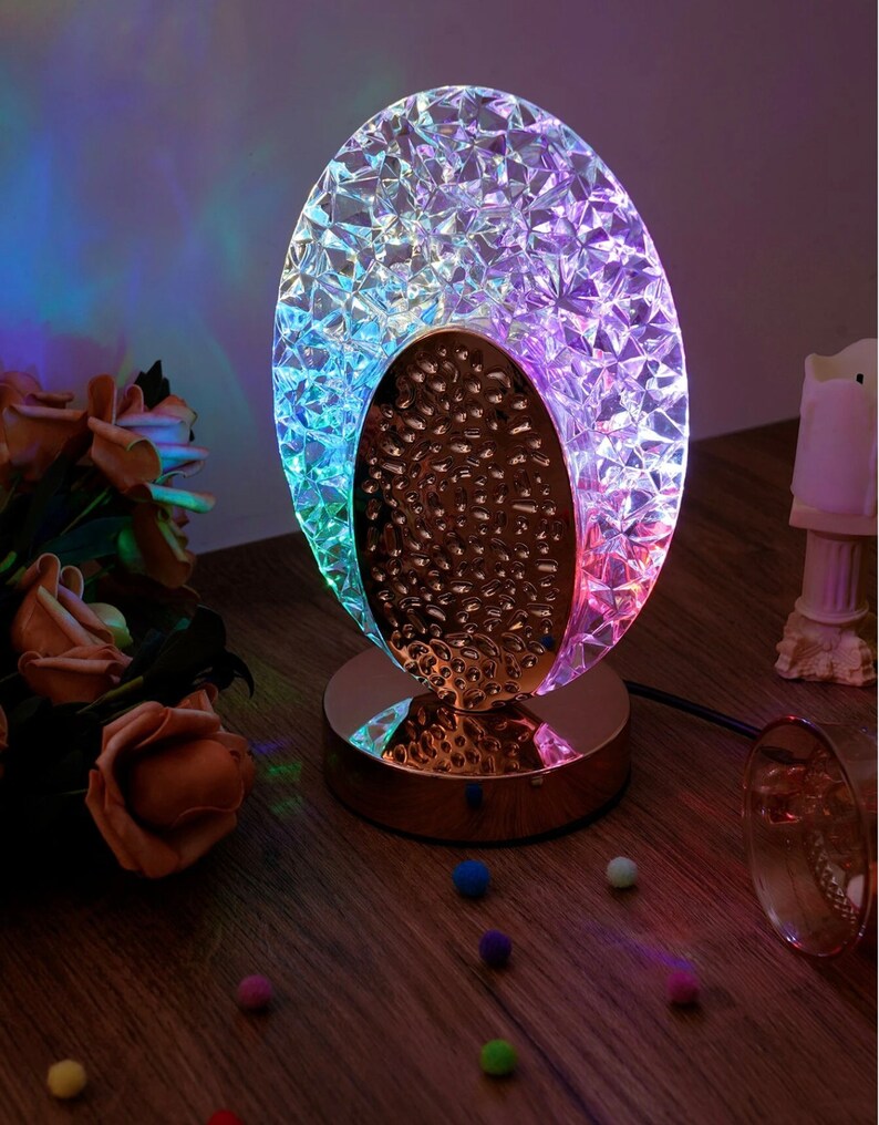 Luxury Crystal 8 Color Dimmable Table Lamp I RGB Colors I Bedside Desk ...