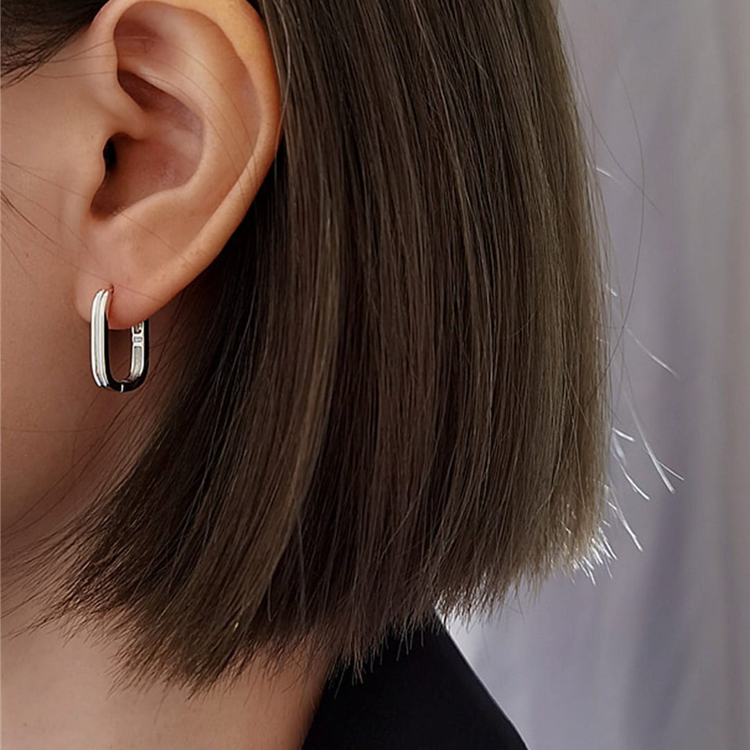 925 Sterling Silver Rectangle Hoop Earrings,oblong Hoop Earrings,u ...