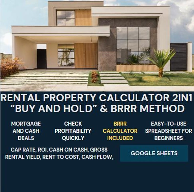 BRRR RENTAL PROPERTY 2in1 Buy and Hold Profit Calculator Spreadsheet ...