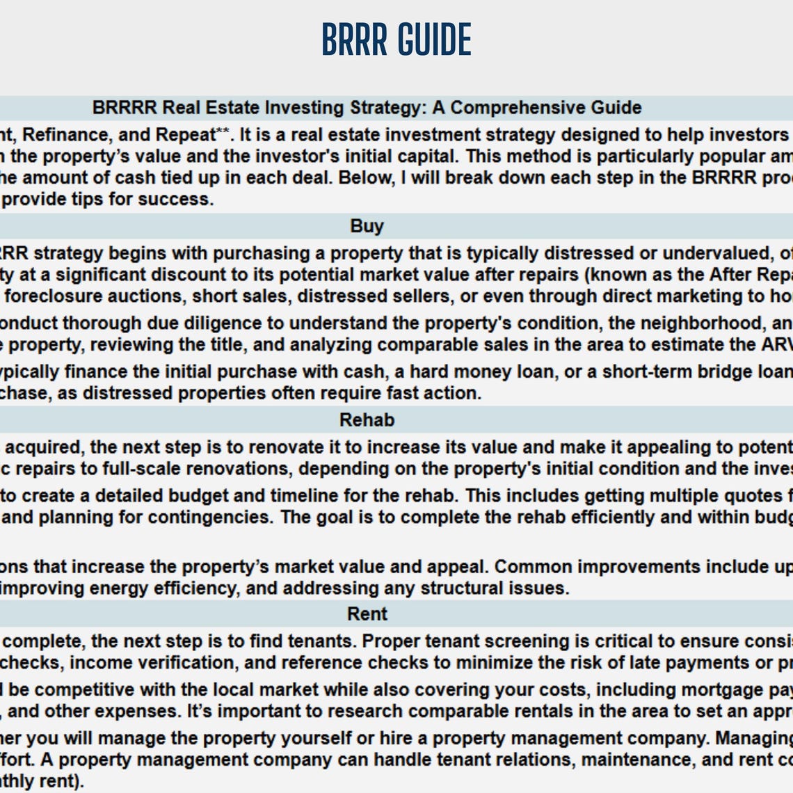 BRRR LANDLORD PROFIT Calculator Spreadsheet Cap Rate Roi Rental ...