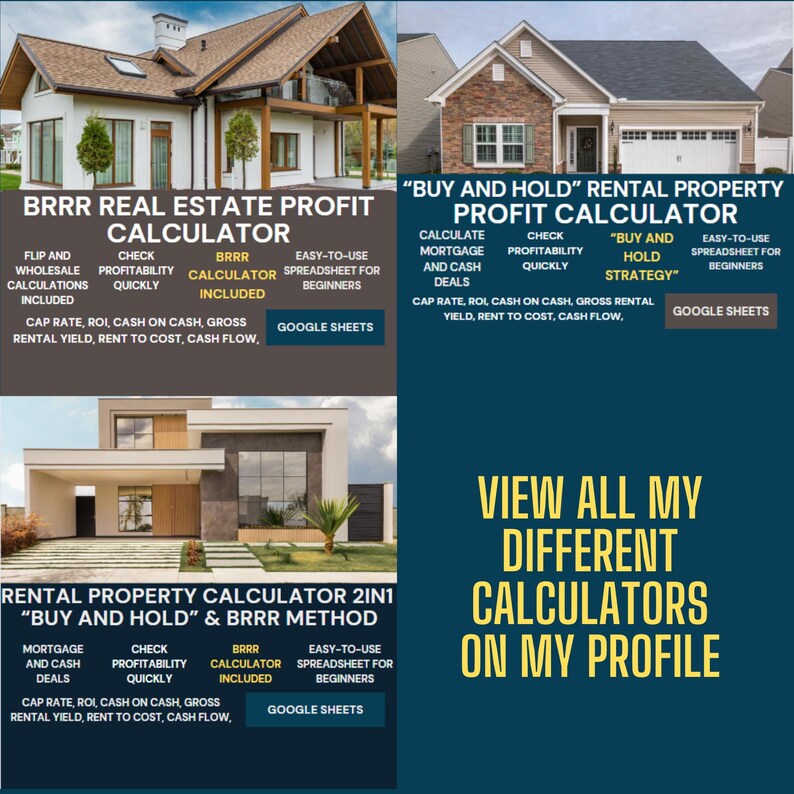 BRRR RENTAL PROPERTY 2in1 Buy and Hold Profit Calculator Spreadsheet ...