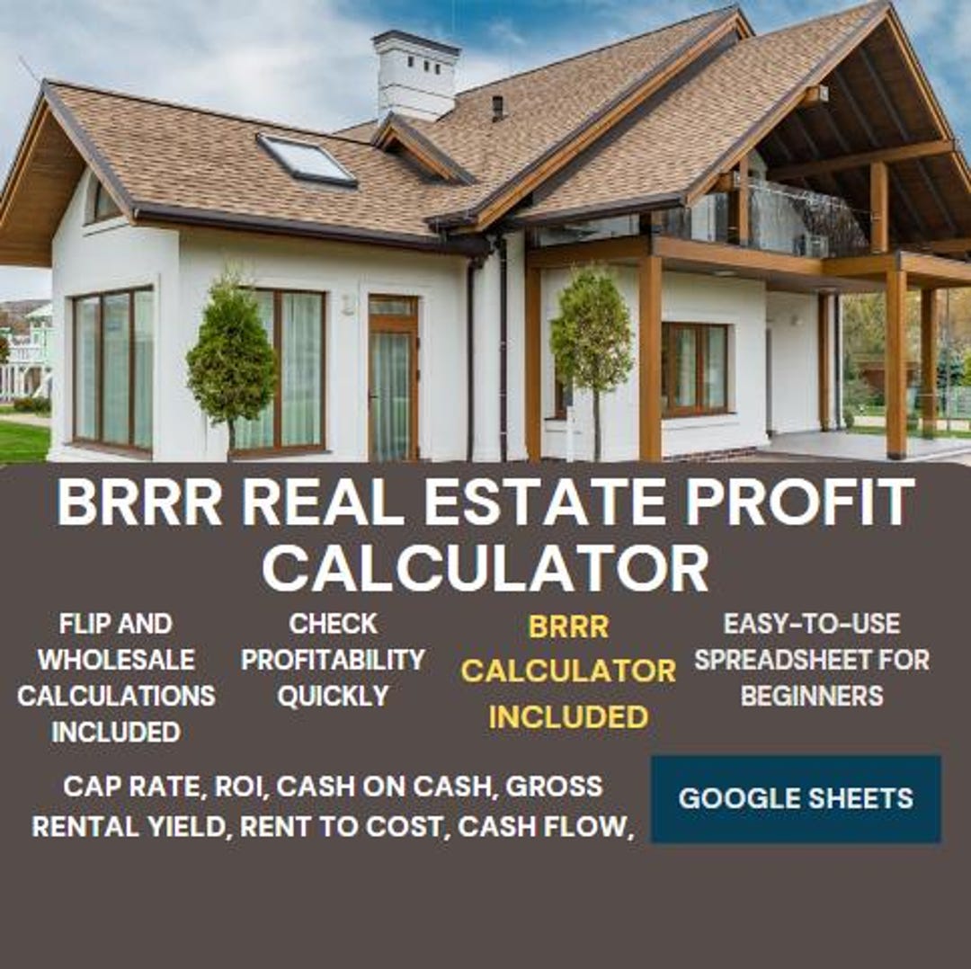 BRRR LANDLORD PROFIT Calculator Spreadsheet Cap Rate Roi Rental ...