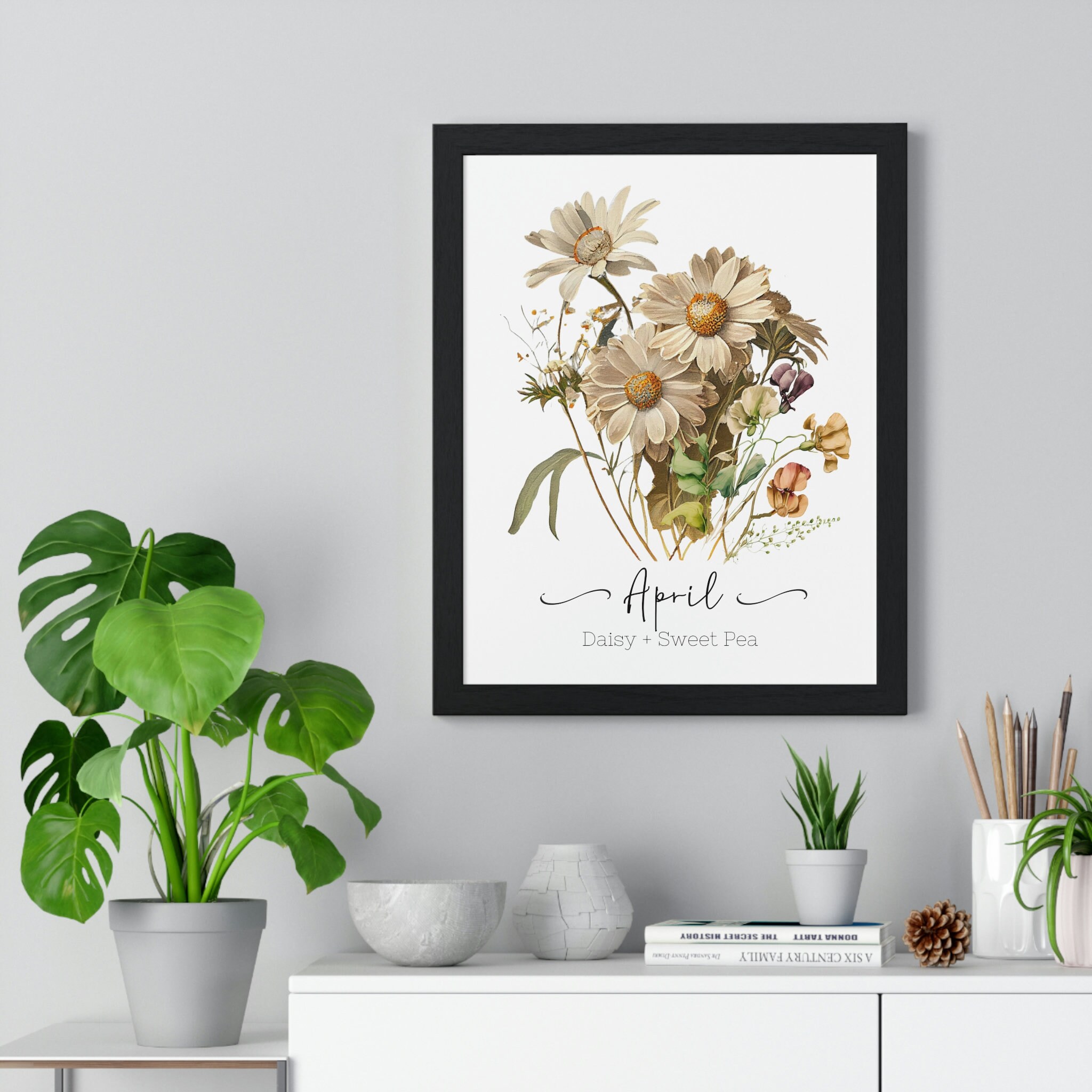 Original April Birth Flower Watercolor Painting Daisy and - Etsy