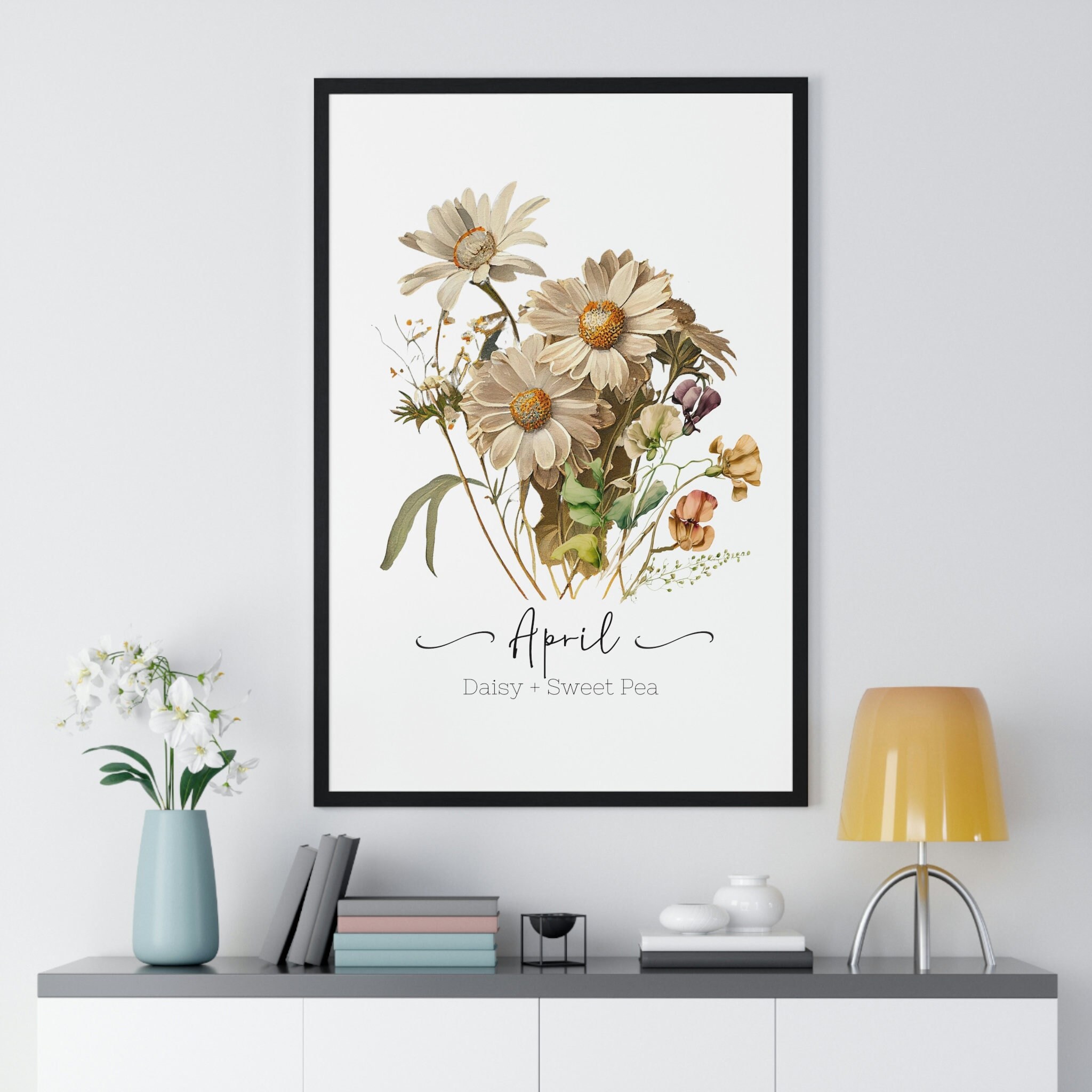 Original April Birth Flower Watercolor Painting Daisy and - Etsy