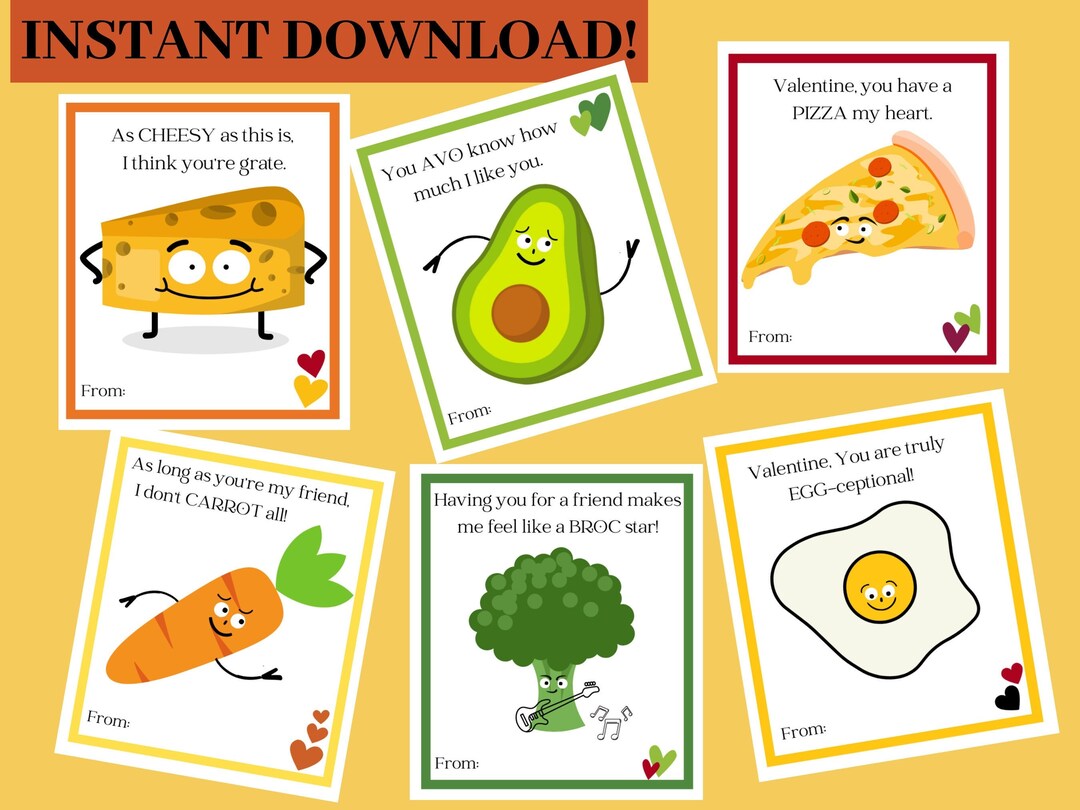 Silly Food Kids Valentines Card, Food Puns Valentines, Pizza Valentine ...