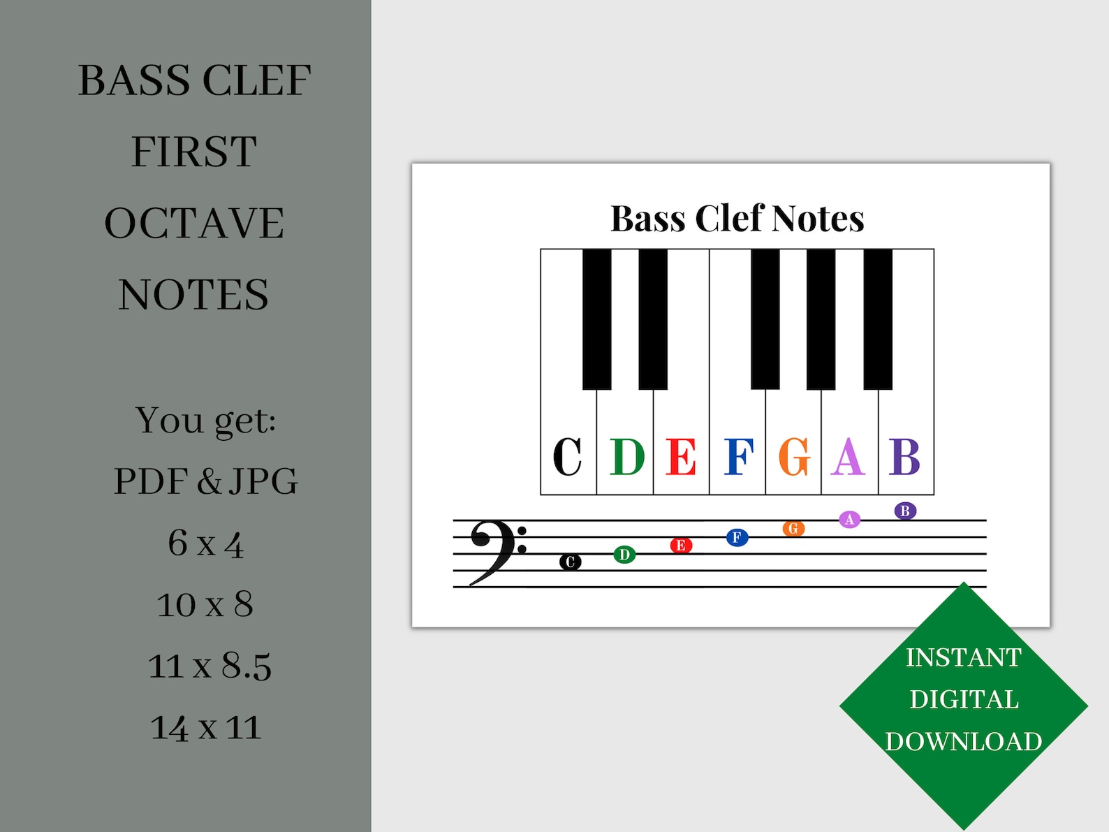 Music Note Cheat Sheet, Bass Clef, Lines and Spaces, Notes on the Piano ...