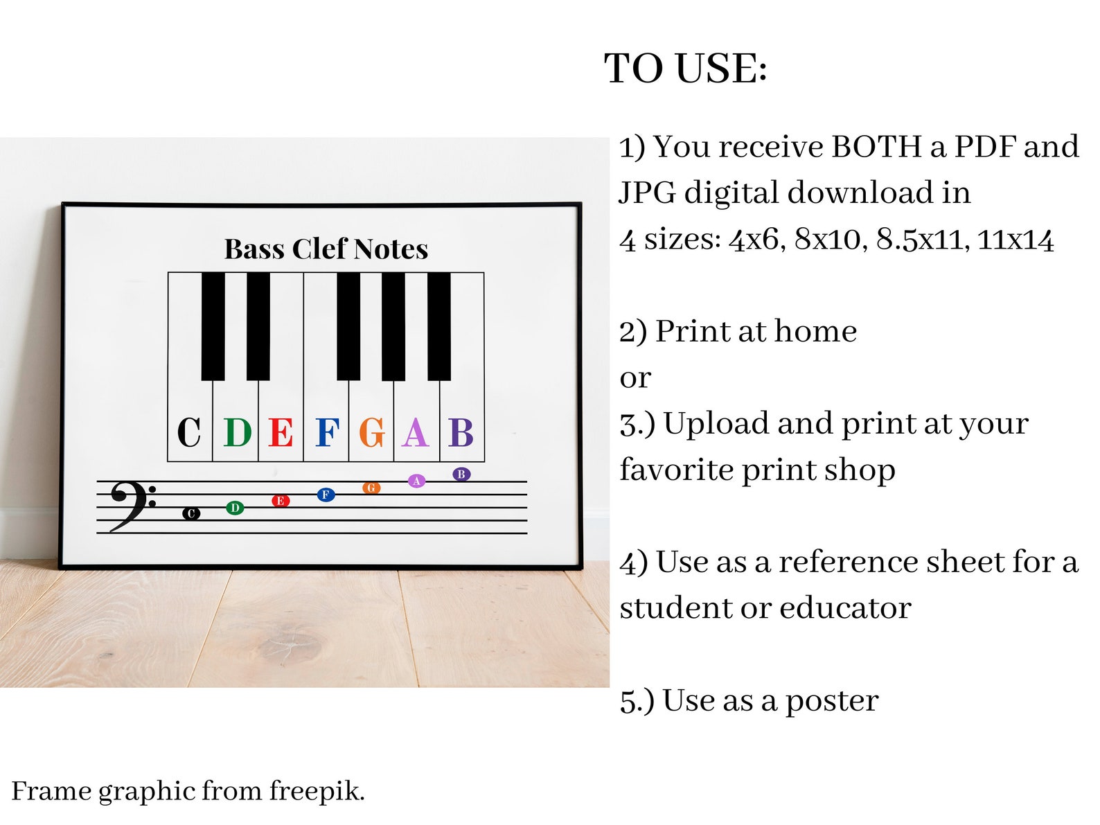 Music Note Cheat Sheet, Bass Clef, Lines and Spaces, Notes on the Piano ...