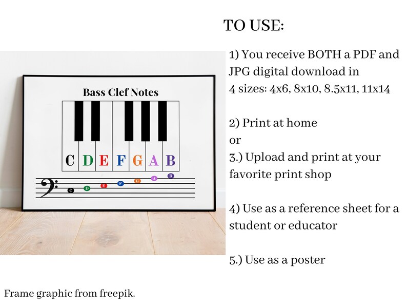 Music Note Cheat Sheet, Bass Clef, Lines and Spaces, Notes on the Piano ...