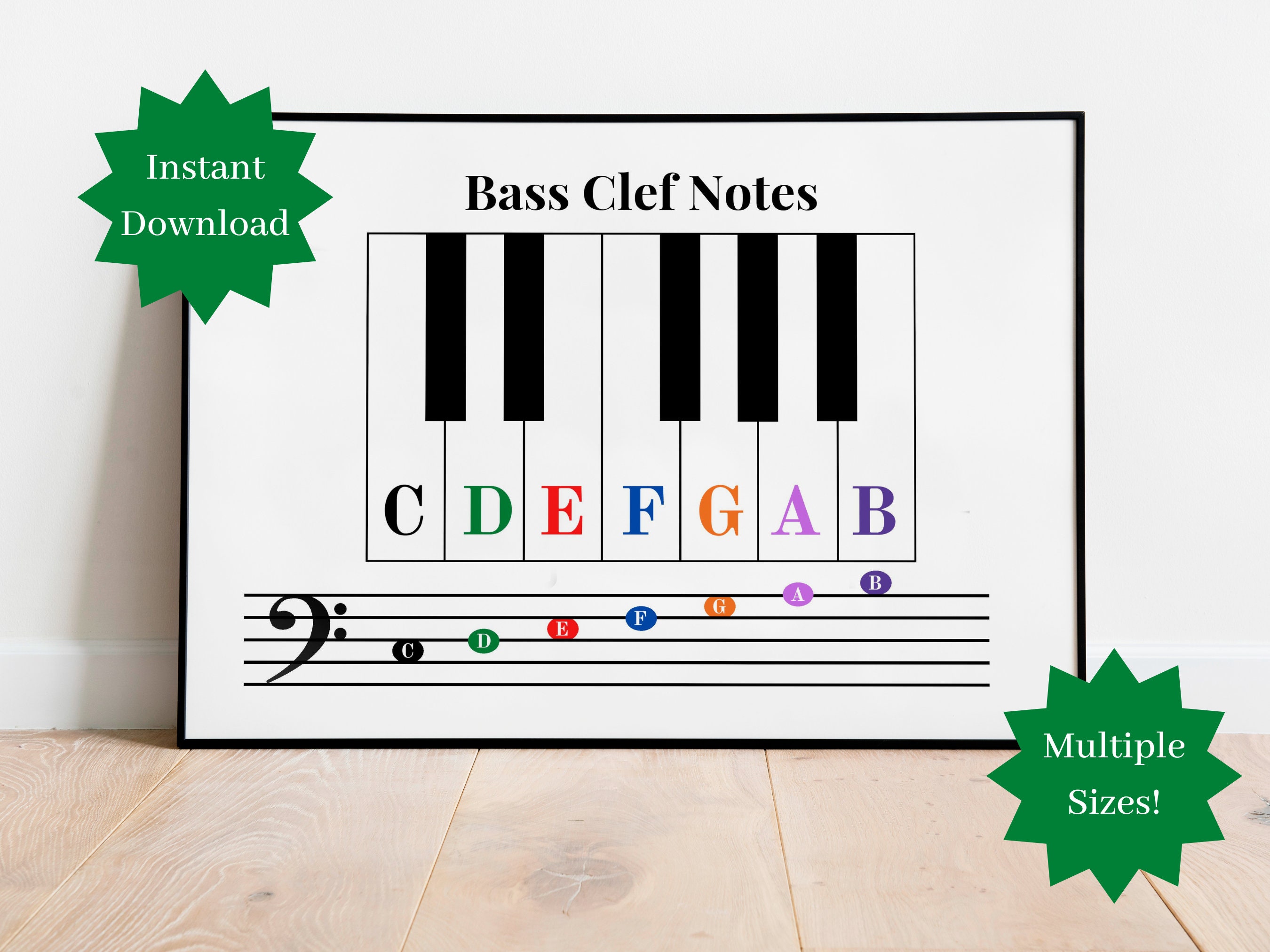 Music Note Cheat Sheet, Bass Clef, Lines and Spaces, Notes on the Piano ...