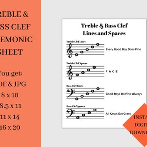 Music Note Cheat Sheet, Treble Clef, Bass Clef, Lines and Spaces, Learn ...